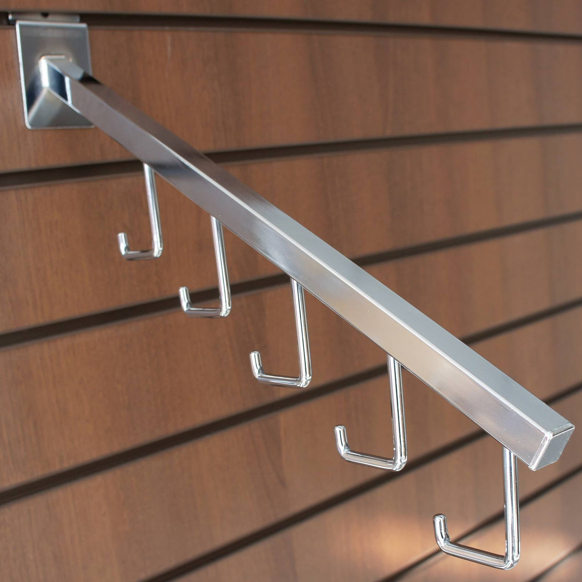 Sloping J Arm for Slatwall - chrome with 5 underhooks — KAS Shopfittings